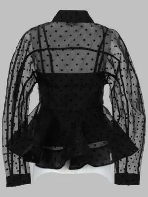 GANNI Peplum Organza Blouse - Black
