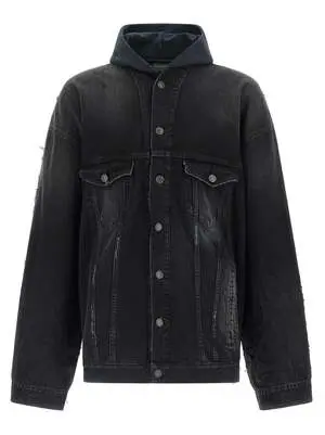 Balenciaga Hybrid Denim Hoodie Jacket - Black