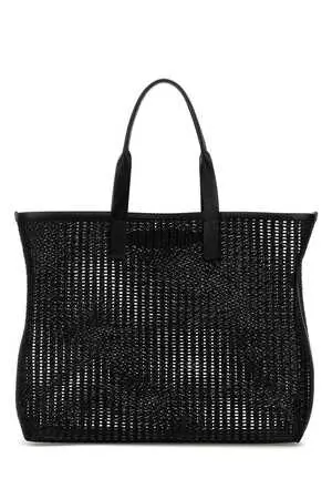 Dolce & Gabbana Mesh Tote Bag With Silver Metal Finishing - Black