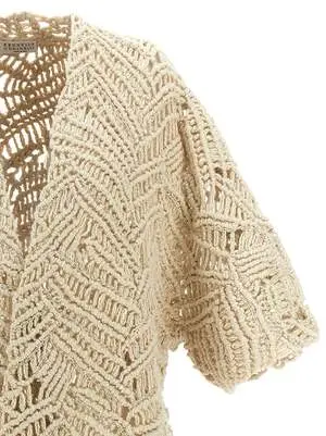 Brunello Cucinelli Opera Macramé Cardigan With Sequins And Fringe - Cream