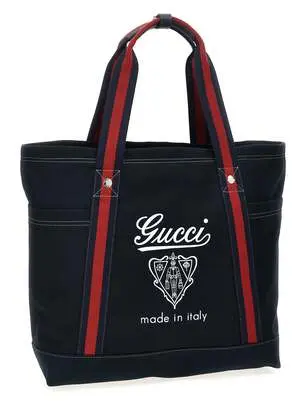 Gucci Large Shopping Bag With Coat Of Arms Print - Blue