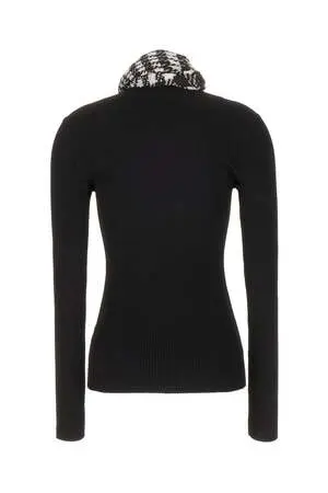 Burberry Ribbed Turtleneck Top With Houndstooth Scarf Detail