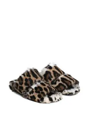 Dolce & Gabbana Leopard Print Fur Trimmed Slip-on Slippers