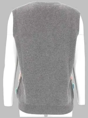 GANNI Floral Appliqué Knit Vest - Gray