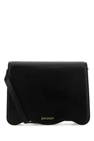 Palm Angels Leather Palm Beach Crossbody Bag With Golden Metal Finishing - Black