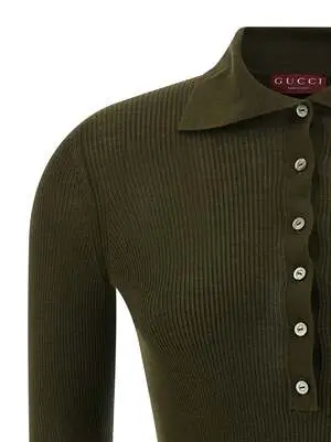 Gucci Nastro Web Ribbed Silk And Cashmere Polo Shirt