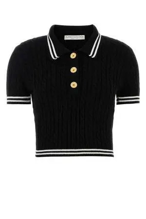 Alessandra Rich Cropped Polo Shirt - Black
