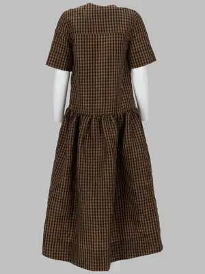 GANNI V-neck Checked Recycled Polyester Dress