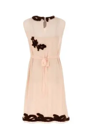 Prada Light Georgette Dress With Floral Applique