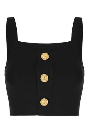 Balmain Black Cropped Top With Gold Tone Buttons