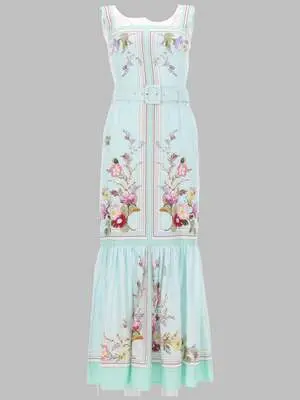 SELF-PORTRAIT Floral Print Belted Midi Dress - Green