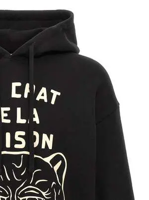 Valentino Garavani Cotton Hoodie With 'le Chat De La Maison' Print - Black