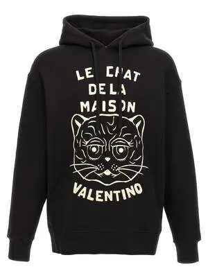 Valentino Garavani Cotton Hoodie With 'le Chat De La Maison' Print - Black