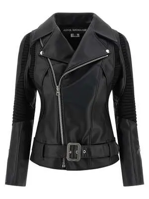 Junya Watanabe Leather-effect Jacket With Knit Inserts - Black