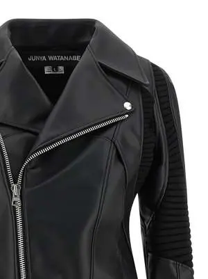Junya Watanabe Leather-effect Jacket With Knit Inserts