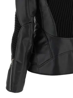 Junya Watanabe Leather-effect Jacket With Knit Inserts