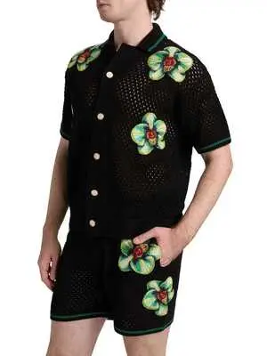 Casablanca Glitch Orchid Embroidered Crochet T-shirt
