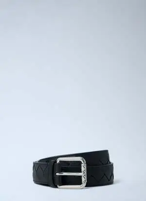 Bottega Veneta Braided Leather Belt With Silver-tone Buckle - Black