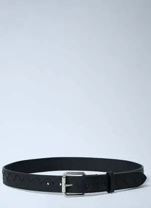 Bottega Veneta Braided Leather Belt With Silver-tone Buckle - Black