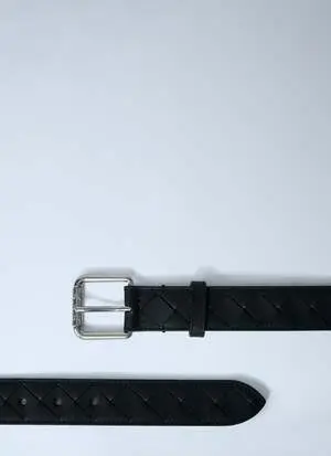 Bottega Veneta Braided Leather Belt With Silver-tone Buckle - Black