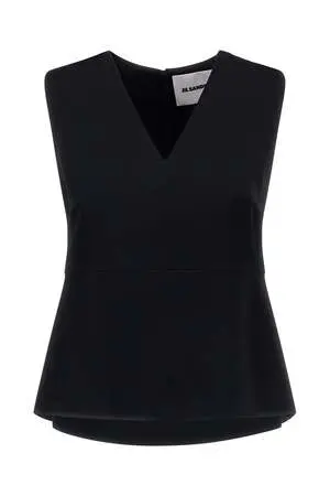 JIL SANDER Sleeveless V-neck Peplum Top