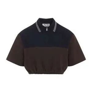 Miu Miu Cropped Viscose Blend Polo Top - Brown
