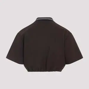 Miu Miu Cropped Viscose Blend Polo Top - Brown