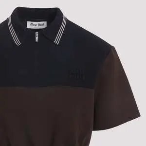 Miu Miu Cropped Viscose Blend Polo Top - Brown