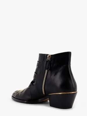 Chloé Leather Buckled Ankle Boots With Gold Tone Stud Embellishments - Multicolor