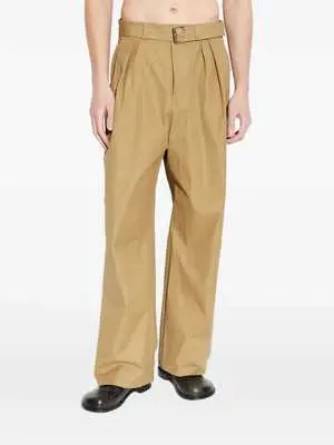 Dries Van Noten Wide Leg Belted Pleated Cotton Trousers