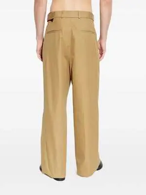 Dries Van Noten Wide Leg Belted Pleated Cotton Trousers