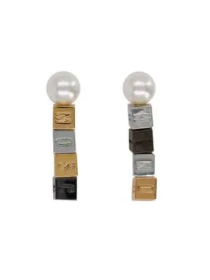 Moschino Pearl And Logo Drop Earrings - Silver