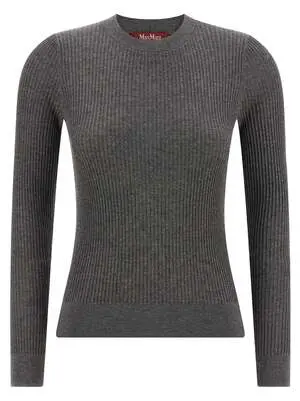 Max Mara Marabu Ribbed Knit Wool And Silk Blend Sweater With Micro Sequins - Gray