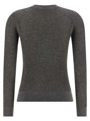Max Mara Marabu Ribbed Knit Wool And Silk Blend Sweater With Micro Sequins - Gray