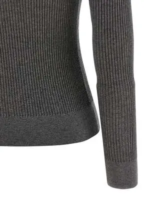 Max Mara Marabu Ribbed Knit Wool And Silk Blend Sweater With Micro Sequins - Gray