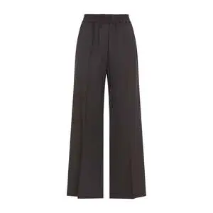 Brunello Cucinelli Wide Leg Stretch Virgin Wool Pants - Brown