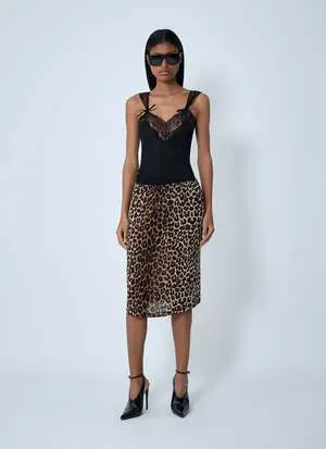Saint Laurent Leopard Print Midi Skirt