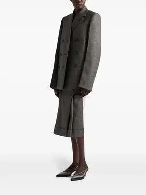 Prada Wool Weave Midi Skirt With Pleat Detailing