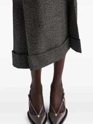 Prada Wool Weave Midi Skirt With Pleat Detailing