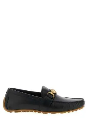 Moschino Leather Penny Loafers With Antiqued Metal Detail - Black