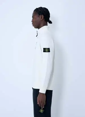 Stone Island Cotton Knit Zip-up Sweater With Compass Patch - Multicolor