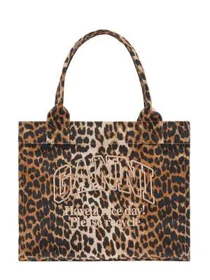 GANNI Leopard Print Canvas Tote Bag - Multicolor