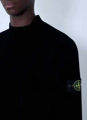 Stone Island Compass Patch Cotton Knit Sweater - Black