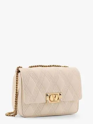 Valentino Garavani Quilted Leather Shoulder Bag With Chain - Cream