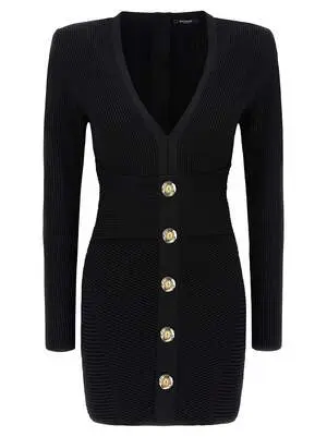 Balmain Bodycon Dress With Decorative Buttons - Black