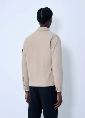 Stone Island Cotton Zip-down Overshirt With Compass Patch - Cream
