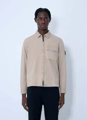Stone Island Cotton Zip-down Overshirt With Compass Patch - Cream