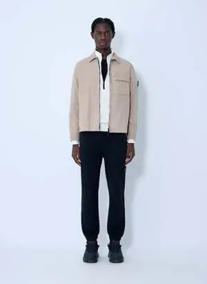 Stone Island Cotton Zip-down Overshirt With Compass Patch - Cream