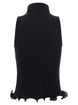 Fendi Ribbed High Neck Top With Ruffled Hem