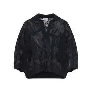 Brunello Cucinelli Crocheted Linen Polo With Floral Embroidery And Sequins
